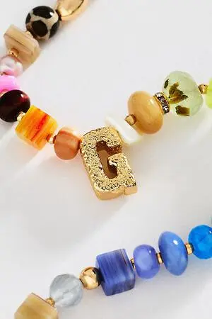 Anthropologie Chunky Mixed Bead Initial Necklace G