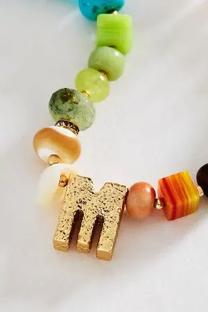 Anthropologie Chunky Mixed Bead Initial Necklace M