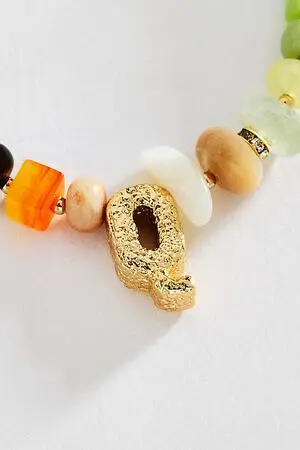 Anthropologie Chunky Mixed Bead Initial Necklace - Q
