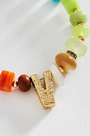 Anthropologie Chunky Mixed Bead Initial Necklace - V