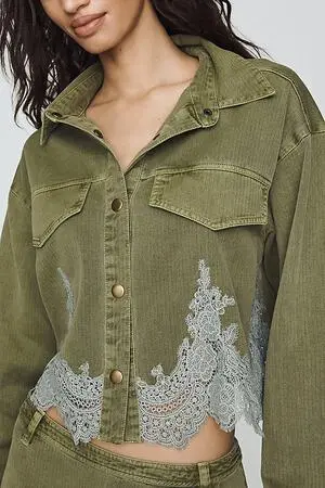 Anthropologie 100% Cotton Lace Hem Buttondown Shirt