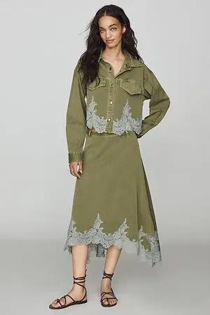 Anthropologie 100% Cotton Lace Hem Buttondown Shirt