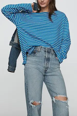 Maeve Greer Striped Cotton Long-sleeve Top - Blue Stripe