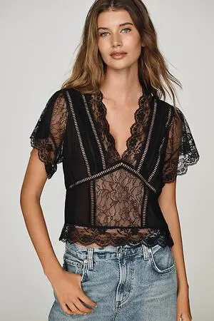 Anthropologie Mixed Lace Top - Black