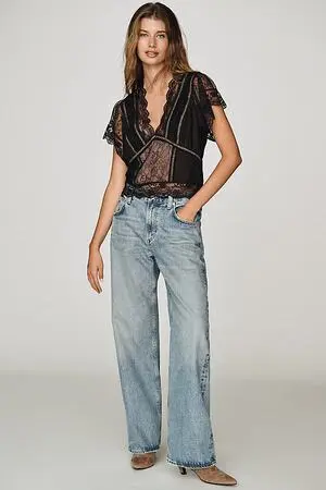 Anthropologie Mixed Lace Top - Black