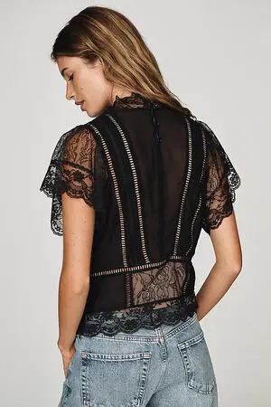 Anthropologie Mixed Lace Top - Black