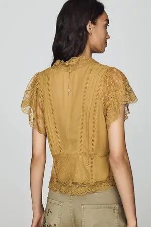 Anthropologie Mixed Lace Top - Bronze Mist