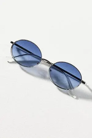 Anthropologie Brushed Metal Oval Sunglasses - Silver Slate