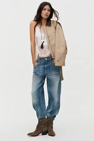 PILCRO 100% Cotton Cropped Utility Jacket - Khaki