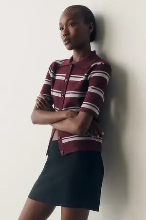 Maeve Cotton Polo Sweater - Grey Stripe