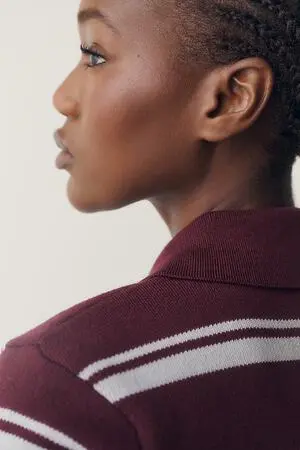 Maeve Cotton Polo Sweater - Grey Stripe