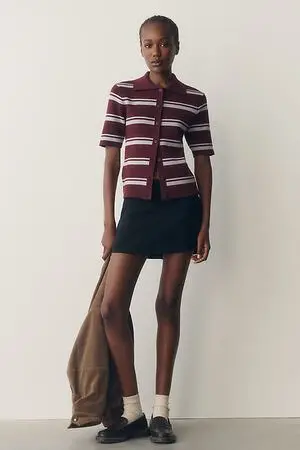 Maeve Cotton Polo Sweater - Grey Stripe
