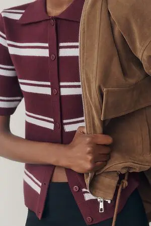 Maeve Cotton Polo Sweater - Grey Stripe
