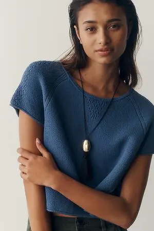 Anthropologie Cotton Potelle Sweater Bijou Blue