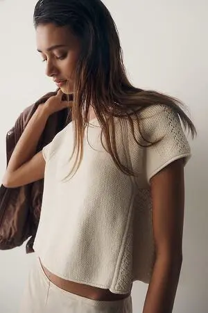 Anthropologie Cotton Potelle Sweater - Ivory