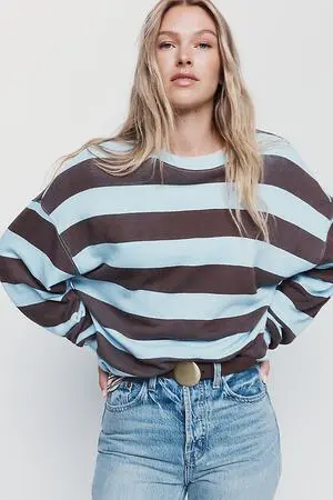 LETLUV Cotton Long Sleeve Top - Blue Stripe