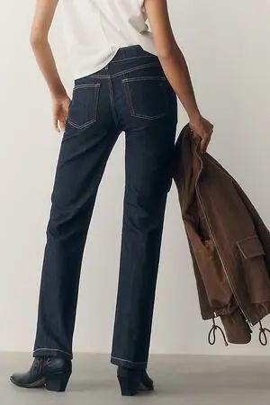 PILCRO High-rise Seamed Straight-leg Jeans In Dark Wash