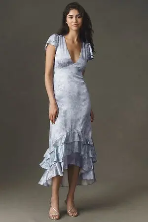 Bhldn Jacquard Ruffle Midi Dress