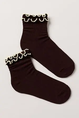 Anthropologie Double Ruffle Socks - Chocolate