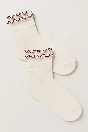 Anthropologie Double Ruffle Socks - Cream