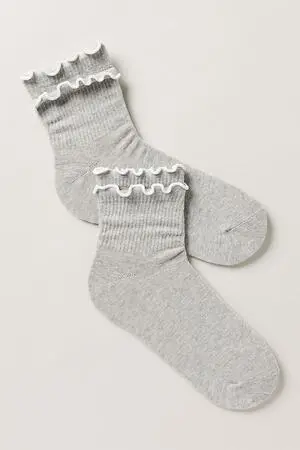 Anthropologie Double Ruffle Socks - Grey