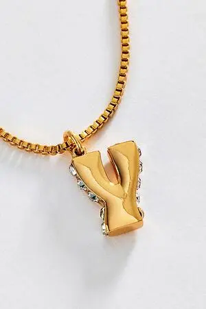 Anthropologie Crystal Initial Pendant Necklace - Y