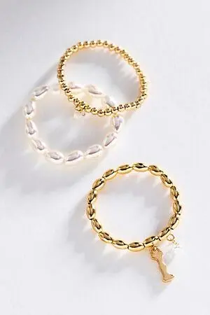 Anthropologie By Anthropologie Initial Stretch Rings, Set Of 3 I