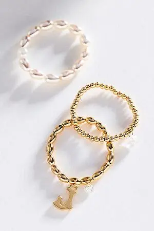 Anthropologie Initial Stretch Rings, Set Of 3 - J