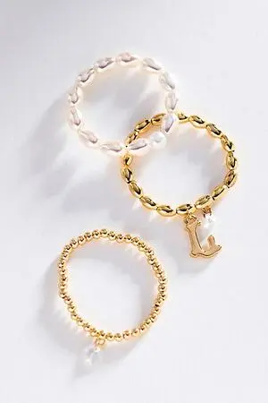 Anthropologie By Anthropologie Initial Stretch Rings, Set Of 3 L