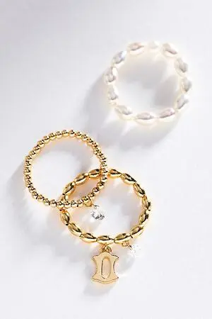 Anthropologie By Anthropologie Initial Stretch Rings, Set Of 3 O