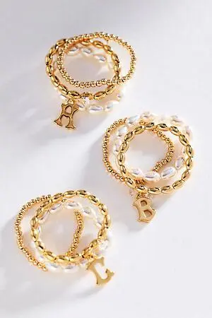 Anthropologie By Anthropologie Initial Stretch Rings, Set Of 3 T