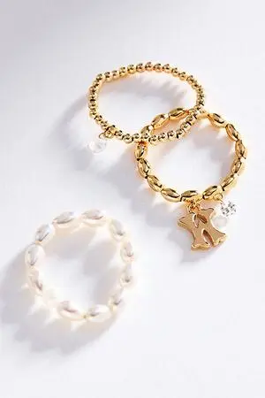 Anthropologie Initial Stretch Rings, Set Of 3 - W
