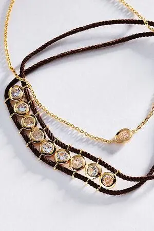 Anthropologie Crystal Corded Bracelet - Chocolate
