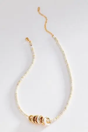 Anthropologie Linked Ring Beaded Necklace - Cream