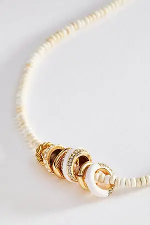Anthropologie Linked Ring Beaded Necklace - Cream