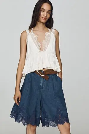 Anthropologie Long Lace Shorts - Indigo