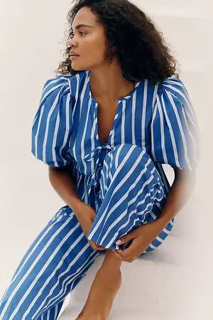 English Factory Puff-sleeve Top - Blue Stripe