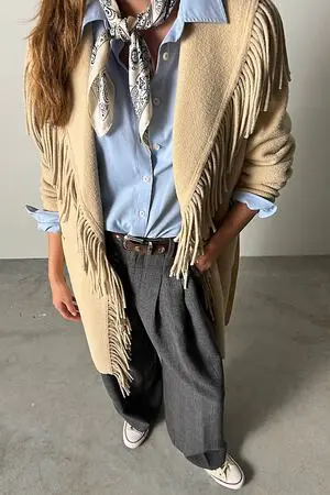 NVLT Eyelash Wrap Coatigan Sweater Camel
