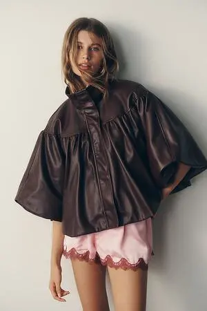 Anthropologie Faux-leather Funnel-neck Jacket