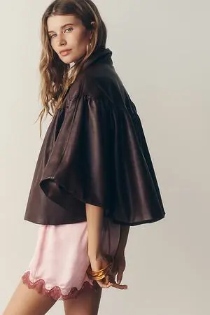 Anthropologie Faux-leather Funnel-neck Jacket