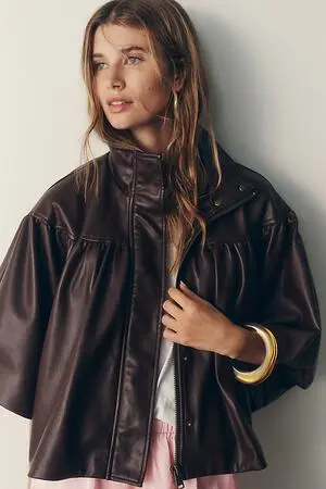 Anthropologie Faux-leather Funnel-neck Jacket