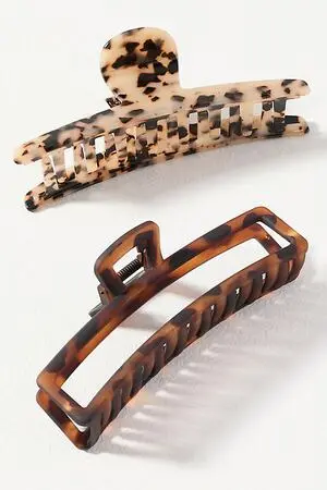 Anthropologie Set Of 2 Large Hair Claw Clips - Tortoise