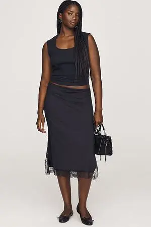 Anthropologie Lace Trim Midi Skirt - Black