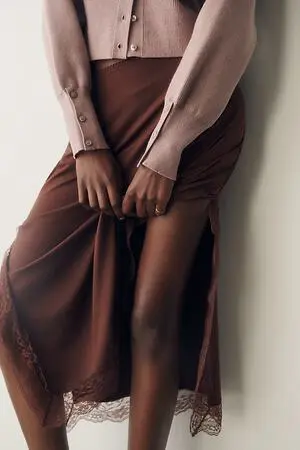 Anthropologie Lace Trim Midi Skirt - Brown
