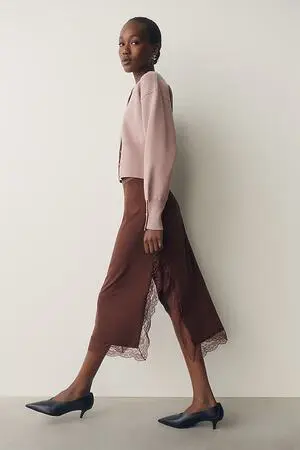 Anthropologie Lace Trim Midi Skirt - Brown
