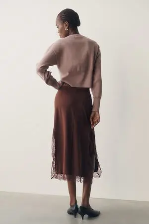 Anthropologie Lace Trim Midi Skirt - Brown