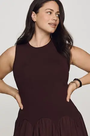 SIEMPRE Sleeveless Twofer Dress - Eggplant