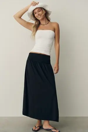 NATION LOS ANGELES Simone Midi Skirt With Side Slit - Black