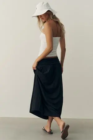 NATION LOS ANGELES Simone Midi Skirt With Side Slit - Black