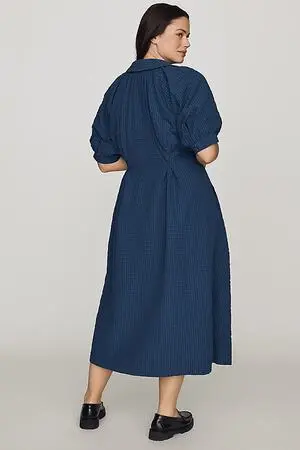 English Factory Puff Sleeve Textured Midi Shirtdress - Blue